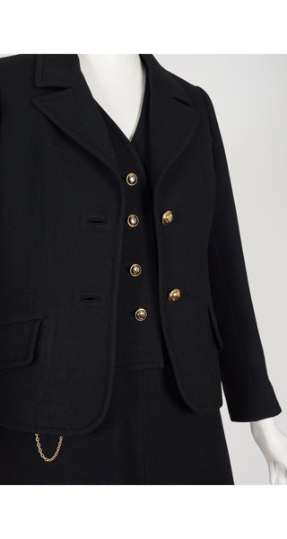Michel Robichaud 1970s Black Wool Culotte Jumpsuit & Jacket Set ...