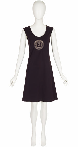 Fendi 1990s Sheer Logo Inset Black Cotton Jersey Dress – Featherstone ...
