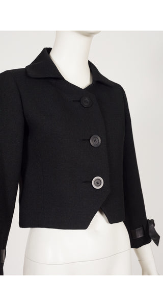 Jacques Heim 1960s Black Wool Leather Tie Cuff Cropped Jacket ...