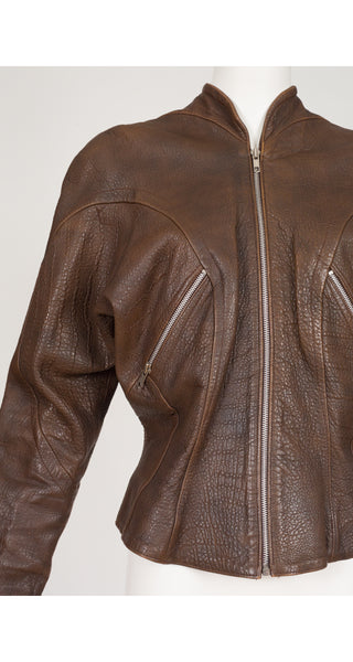 Thierry Mugler 1980s Brown Pebbled Leather Motorcycle Jacket ...
