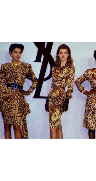 Yves Saint Laurent 1986-87 F/W Leopard Print Silk Tie-Neck Blouse ...