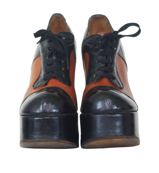 Tony Iammatteo Cristina 1970's Vintage Black & Brown Platform Shoes ...