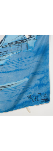 Maggy Rouff 1950s Sailboat Print Blue Silk Twill Scarf – Featherstone ...